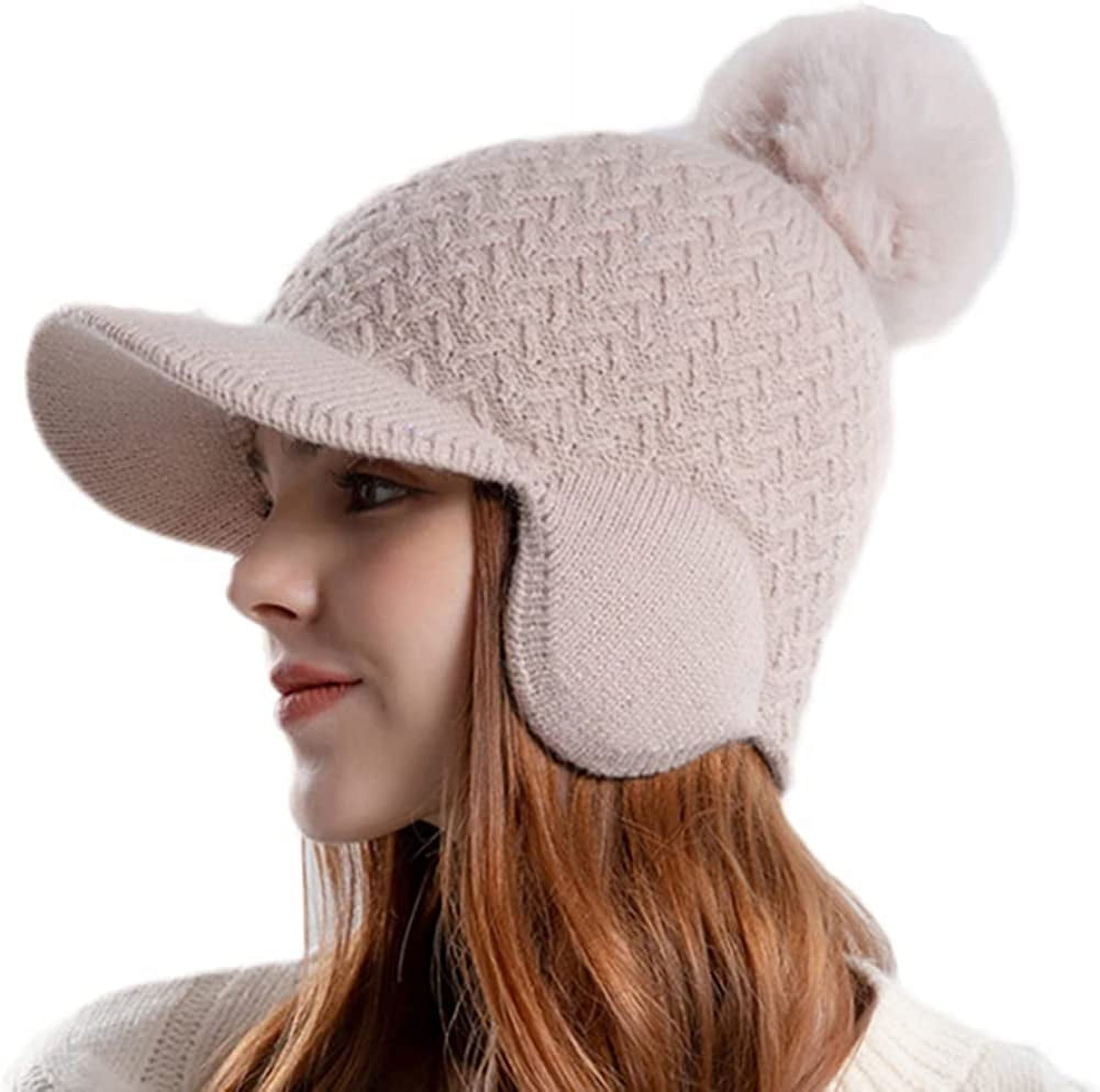 PIKADINGNIS Women Winter Beanie Knitted Hats Visor Warm Earflaps Hat ...