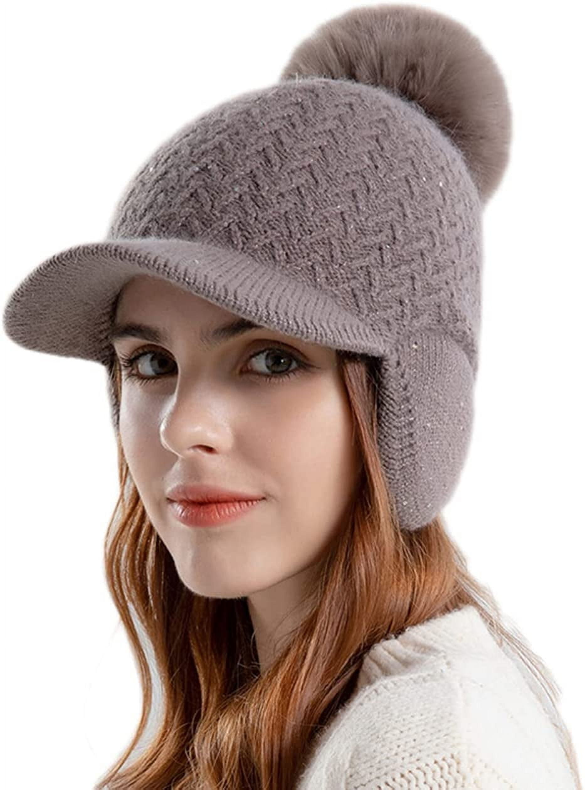 PIKADINGNIS Women Winter Beanie Knitted Hats Visor Warm Earflaps Hat ...