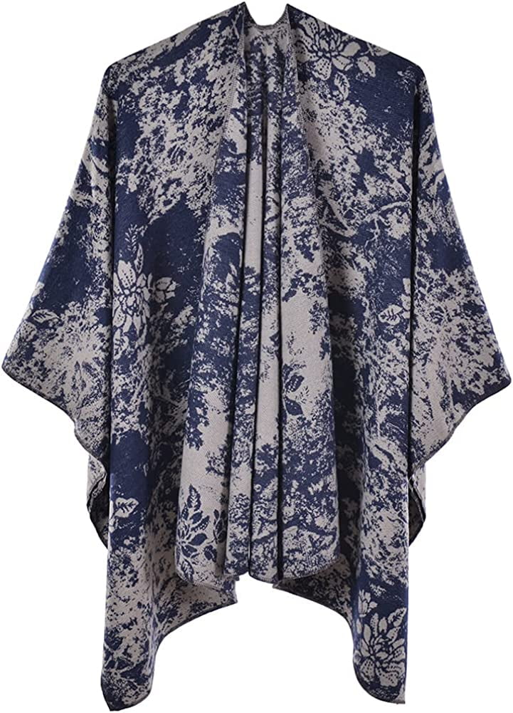 PIKADINGNIS Women Winter Shawl Wraps Warm Poncho Open Front Sweater ...