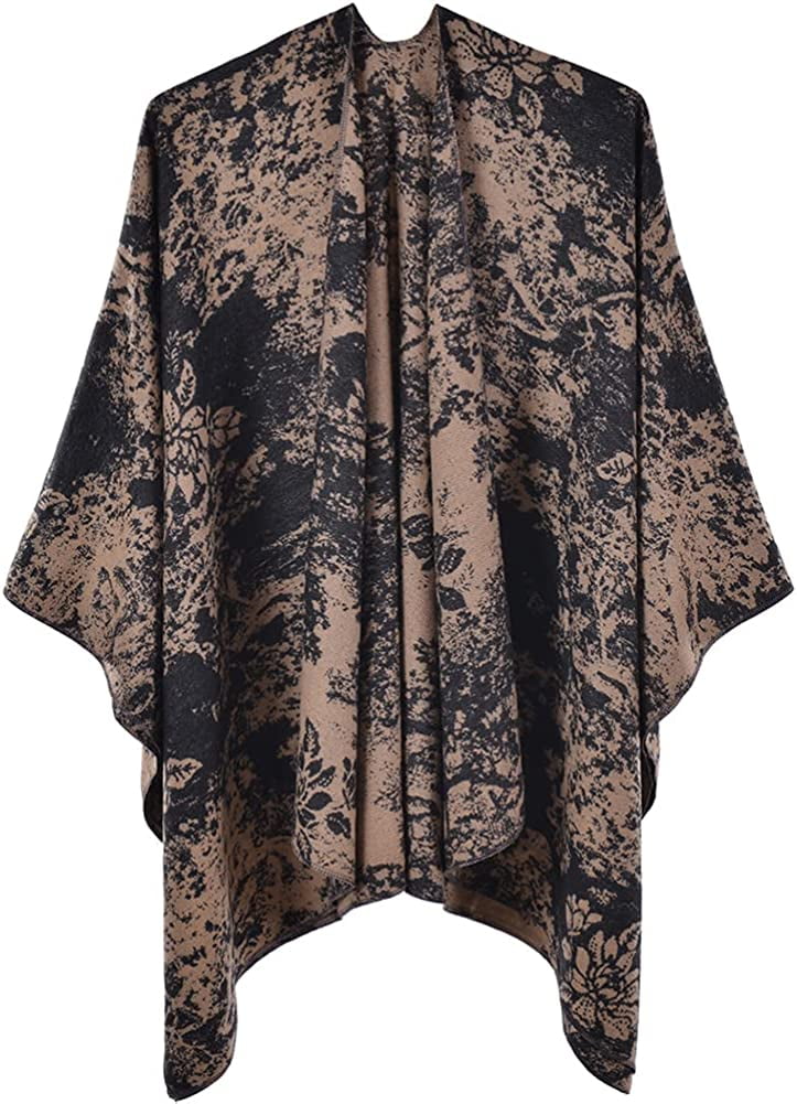 PIKADINGNIS Women Winter Shawl Wraps Warm Poncho Open Front Sweater ...