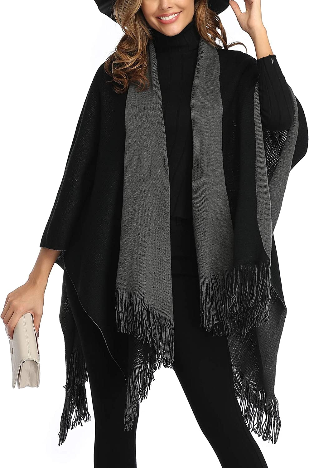 PIKADINGNIS Women's Color Block Shawl Wrap Plus Size Cardigan Poncho ...
