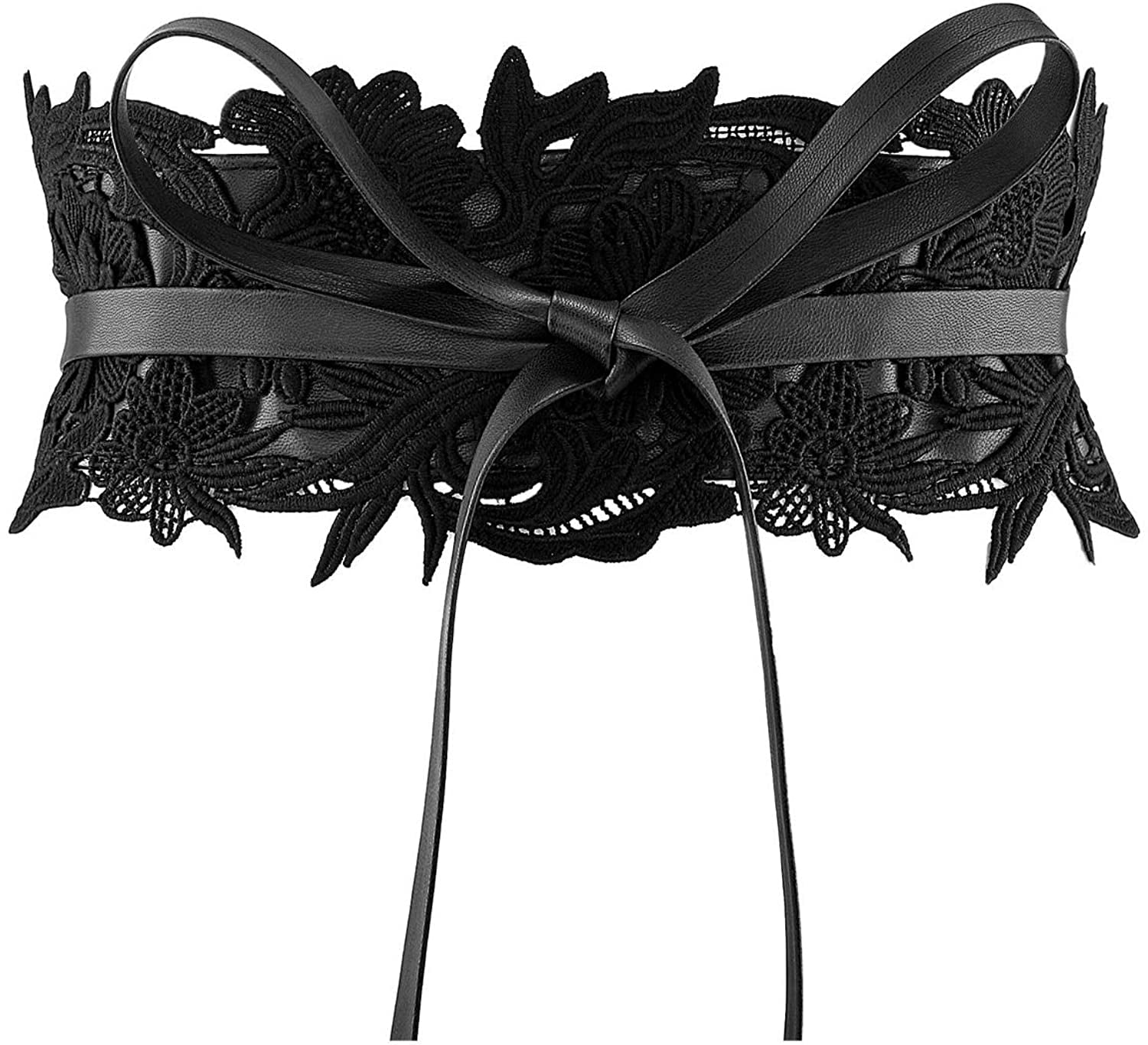 PIKADINGNIS Women's Lace Waist Belt Obi Bowknot Cinch Wide Belt Bow Tie ...