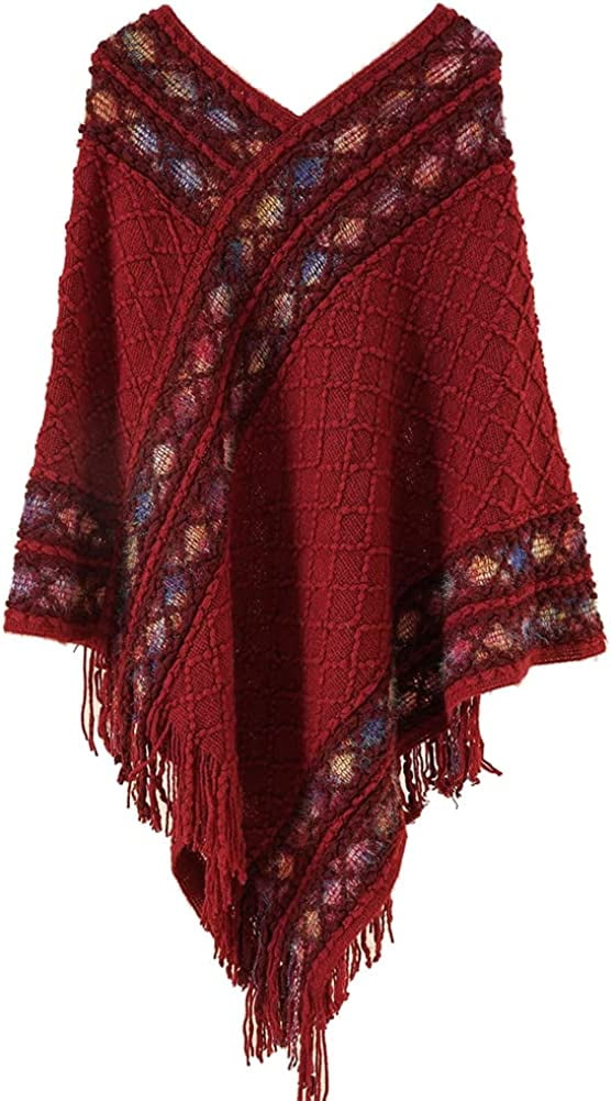 PIKADINGNIS Women's Shawl Wrap Fashionable Ethnic Style Tassel Poncho ...