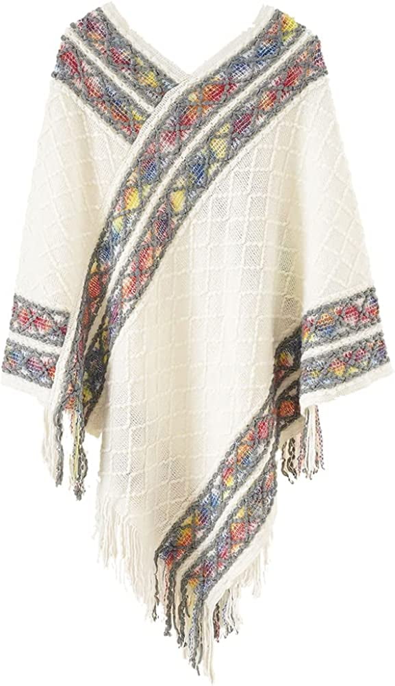 PIKADINGNIS Women's Shawl Wrap Fashionable Ethnic Style Tassel Poncho ...
