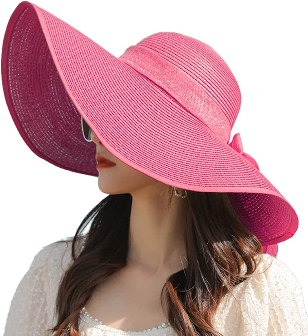 PIKADINGNIS Women's Wide Brim Sun Protection Straw Hat Folable Floppy ...