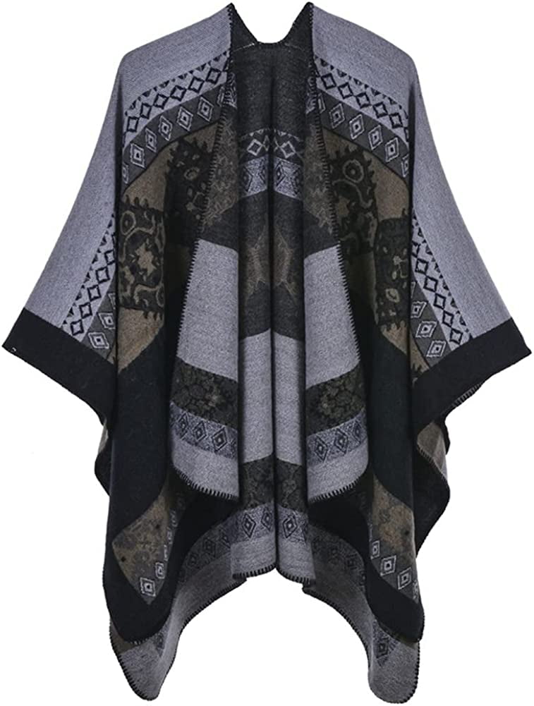 PIKADINGNIS Women's Winter Poncho Capes Vintage Open Front Tassel ...