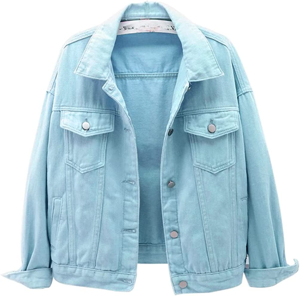 PIKADINGNIS Womens Candy Color Denim Jacket Solid Color Long Sleeve ...