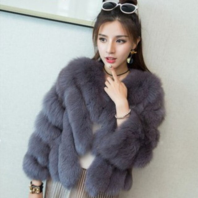 Pikadingnis Womens Faux Fur Coat Autumn Winter High Quality Faux Fox