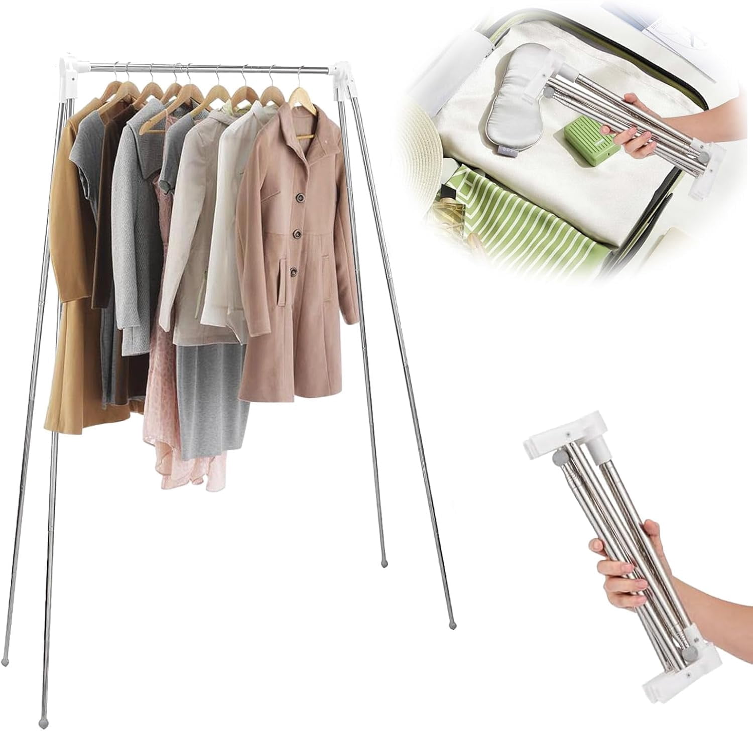 PIKFOS New Travel Garment Rack Foldable Clothes RailExtendable Clothes ...