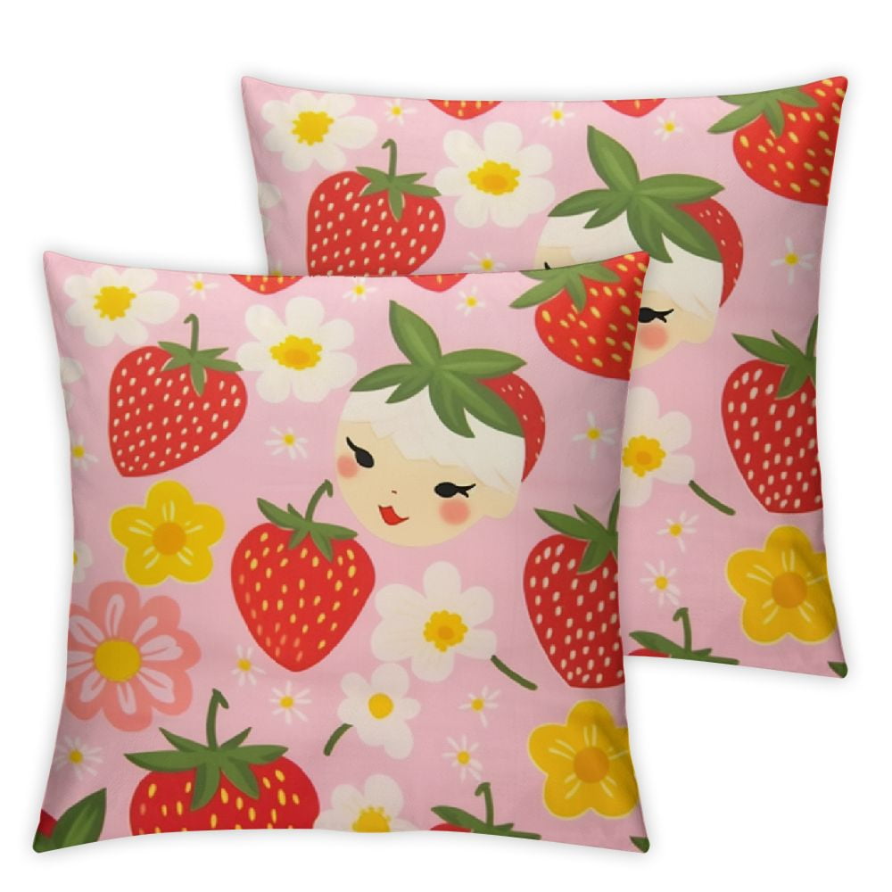 PIKWEEK 2 Pcs Pillow Cover Pink Strawberry Throw Pillow Case Cute Decor ...