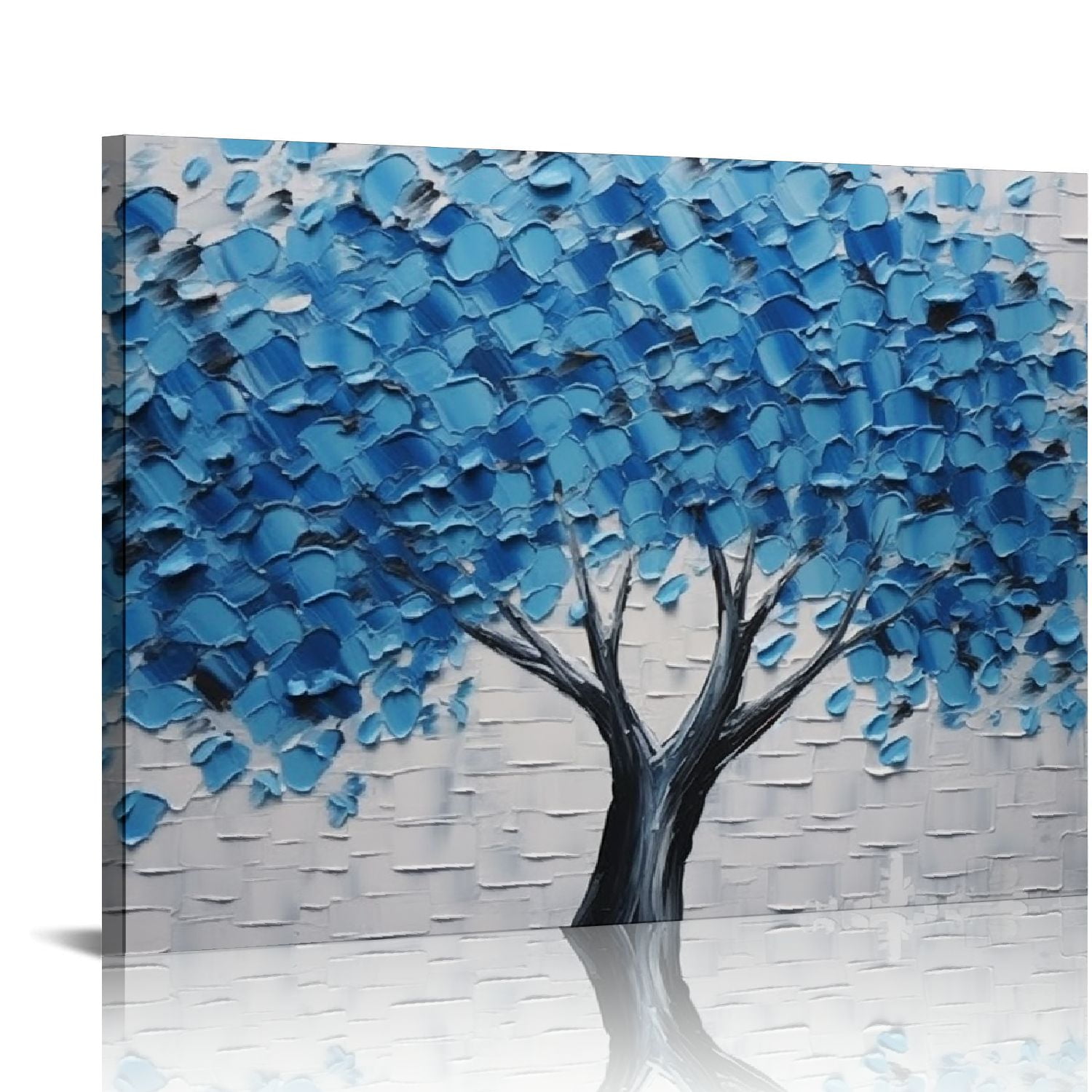 PIKWEEK -3D Blue Flowers on Canvas Texture Abstract Art Pictures Canvas ...