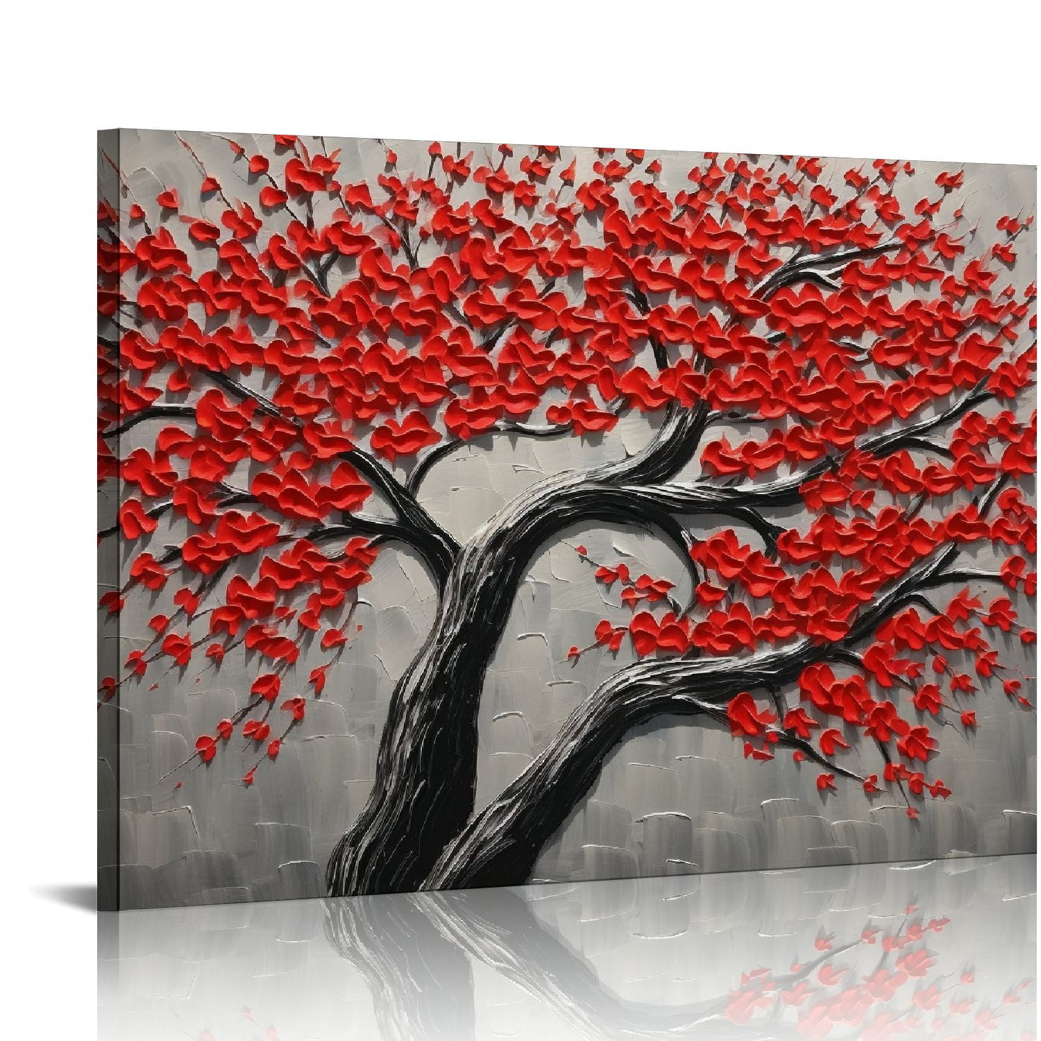 PIKWEEK 3D Contemporary Art On Canvas Texture Red Flower Tree paintings ...