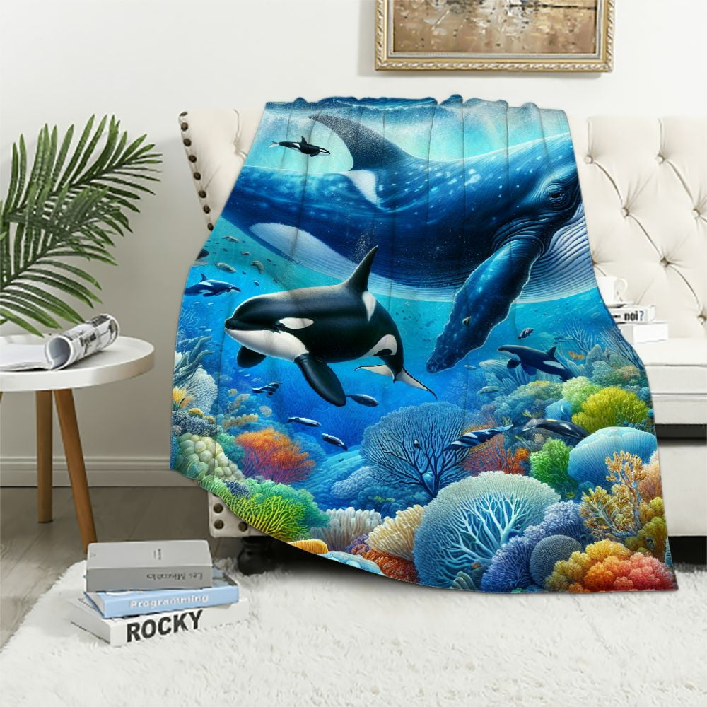 PIKWEEK 3D Underwater World Fleece Blanket Killer Whale Throw Blanket ...