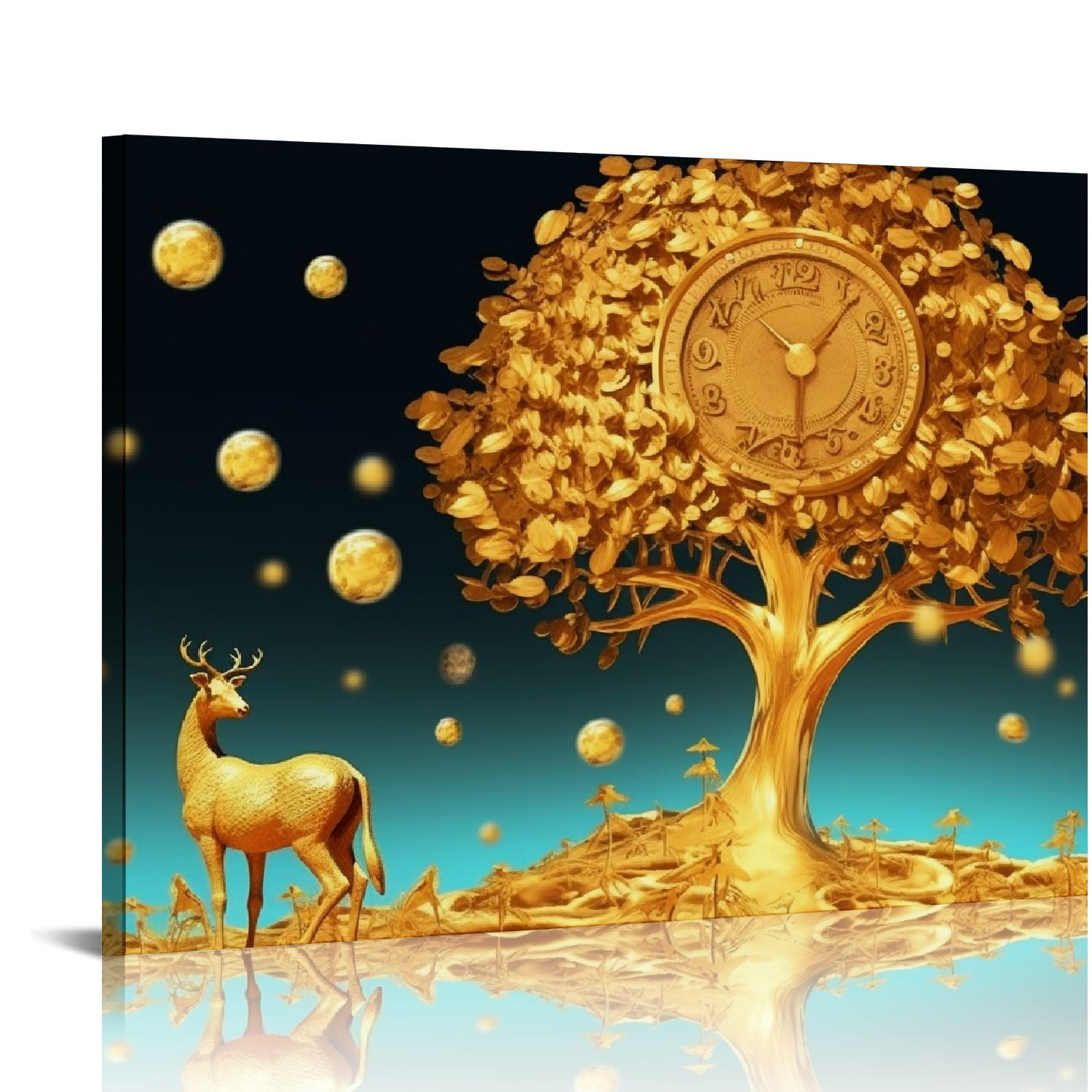 PIKWEEK Abstract Luxury Lucky Gold Coin Leaf Golden Rich Tree Canvas ...