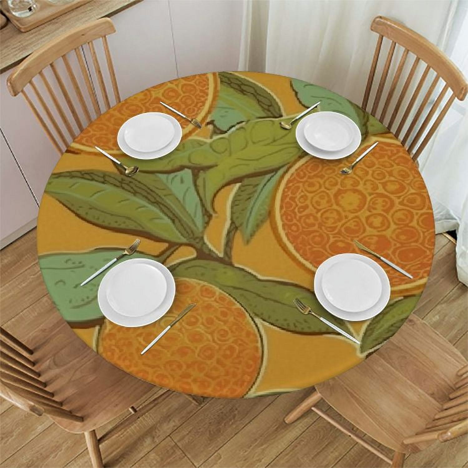 PIKWEEK Abstract Orange Round Fitted Tablecloth, Orange Elastic ...