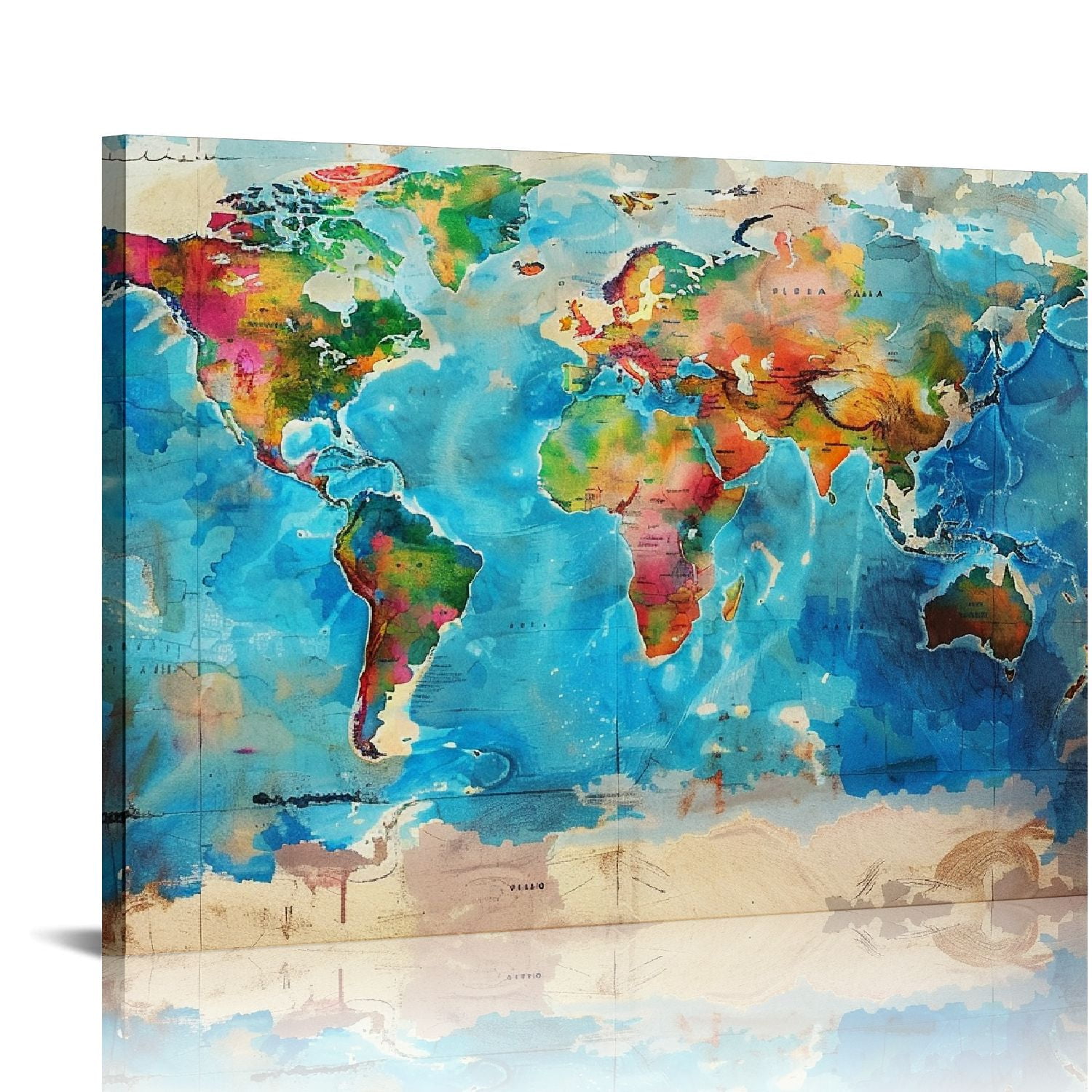 Wuche Abstract World Map Canvas Painting Vintage Posters and Prints ...