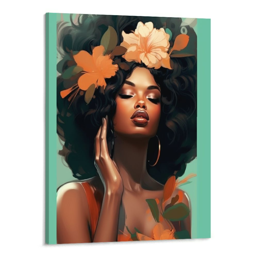 PIKWEEK African American Canvas Wall Art Flowers Head Woman Pictures Black Girl Art Prints for ...