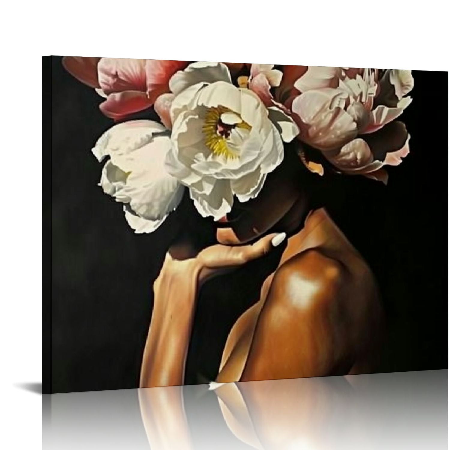 PIKWEEK African American Wall Art White Flower on Black Women Head Vintage Canvas Art Paintings ...