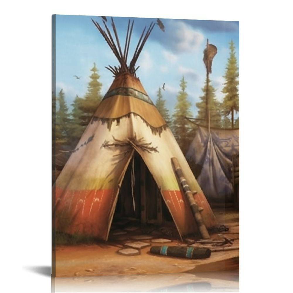 PIKWEEK Art Canvas - Indian Village Teepee Art Poster Print Picture ...