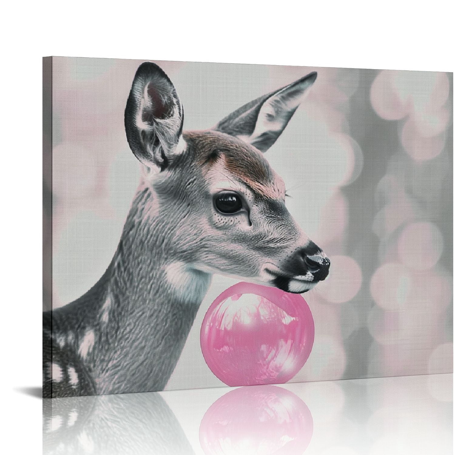 PIKWEEK Baby Deer Animal Bubble Gum Art Pink Canvas Print Black and ...