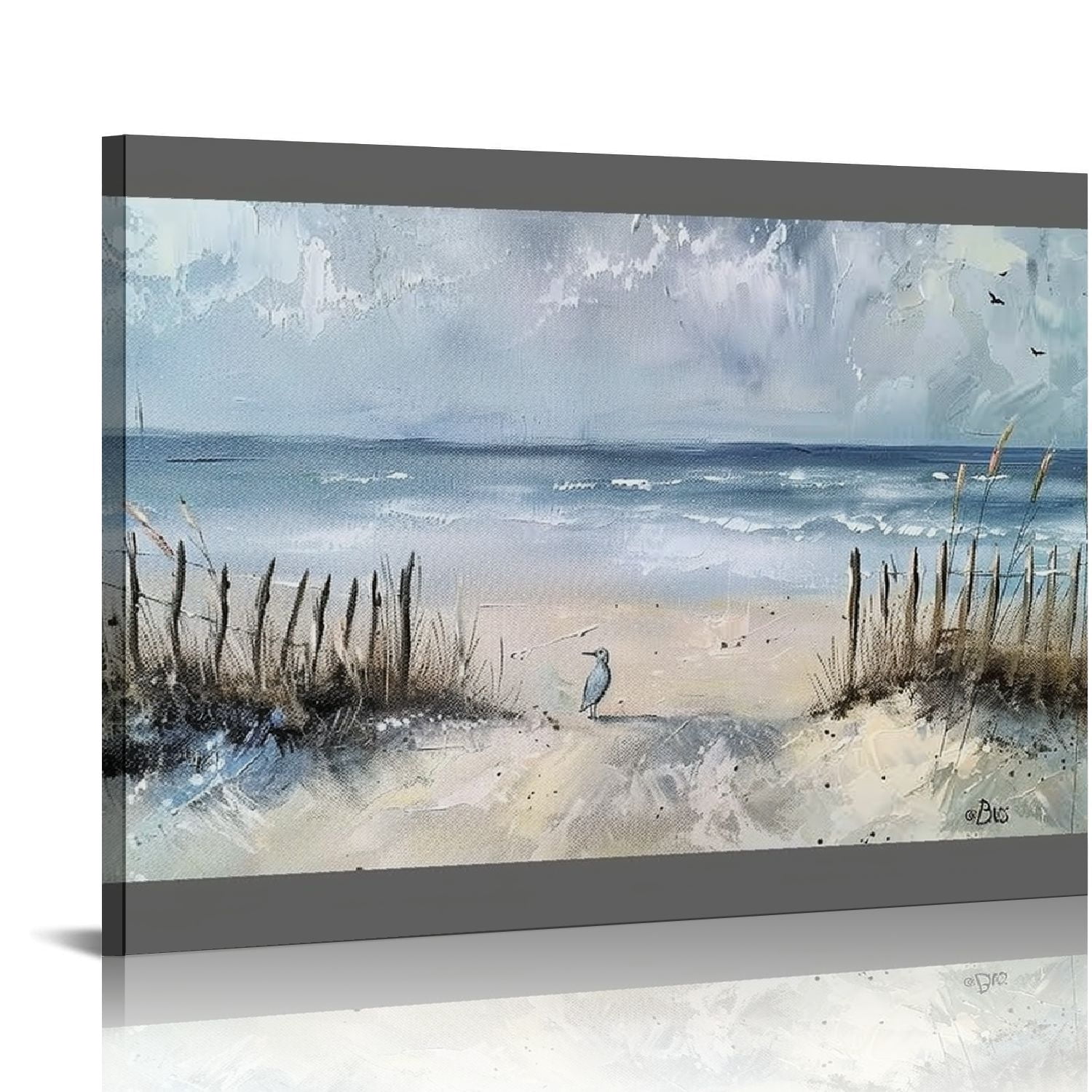 PIKWEEK Beach Canvas Wall Art with Textured Beautiful Ocean Paintings ...