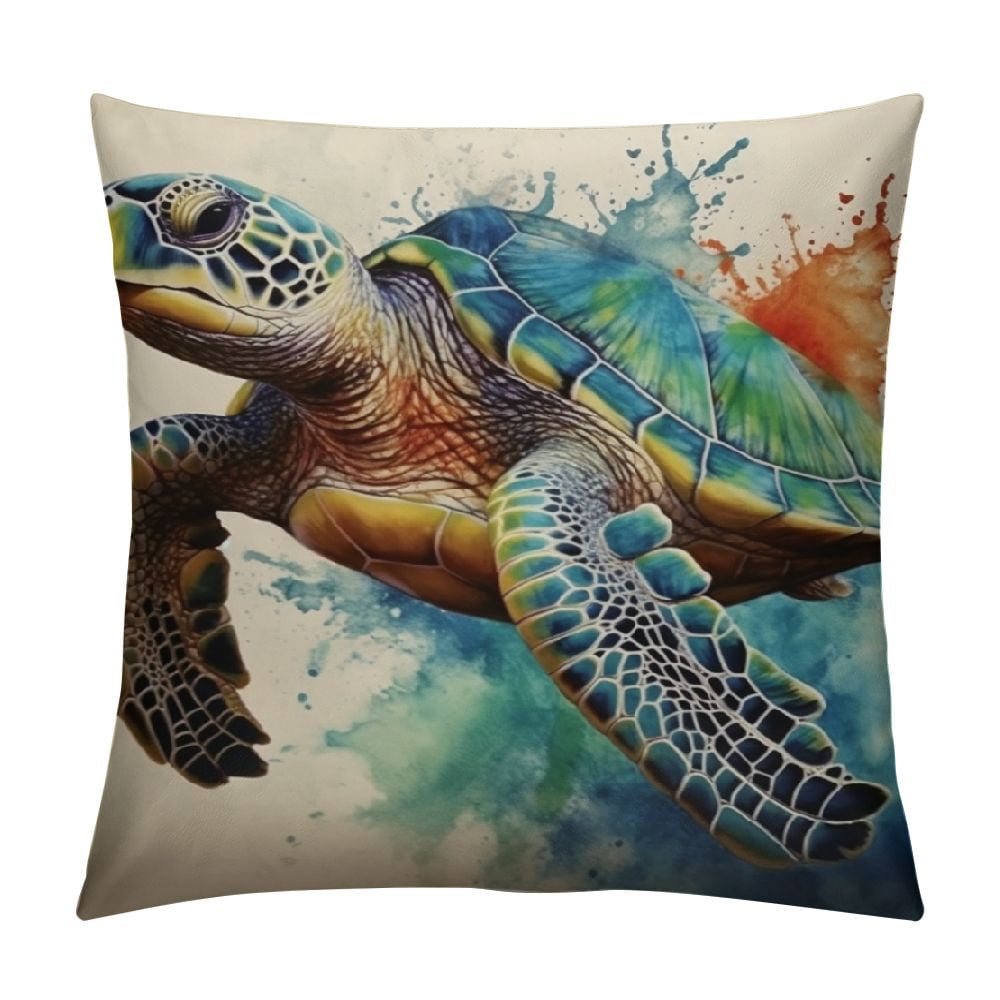 PIKWEEK Beach Throw Pillow Covers, Ocean Themed Sea Turtle Seahorse ...