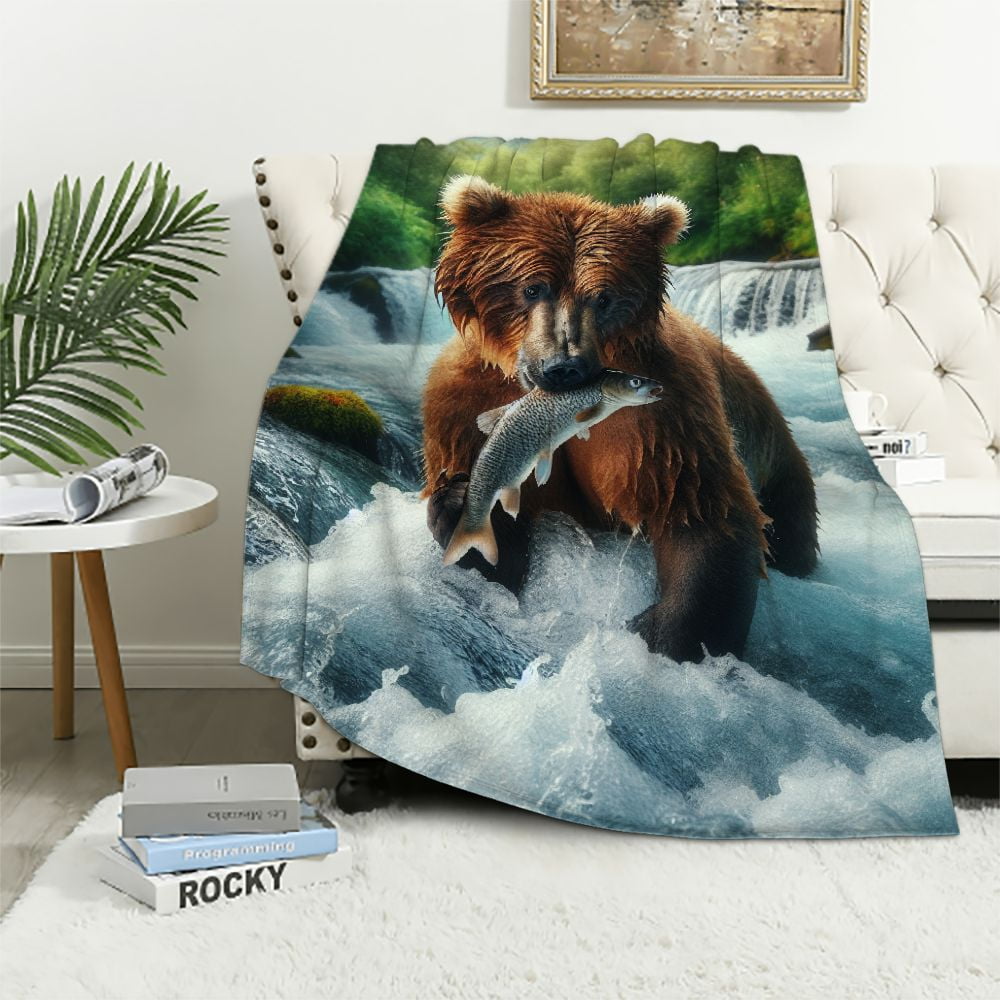 Wuche Bear Blanket Soft Cozy Wild Forest Woodland Animal Bears Fleece ...