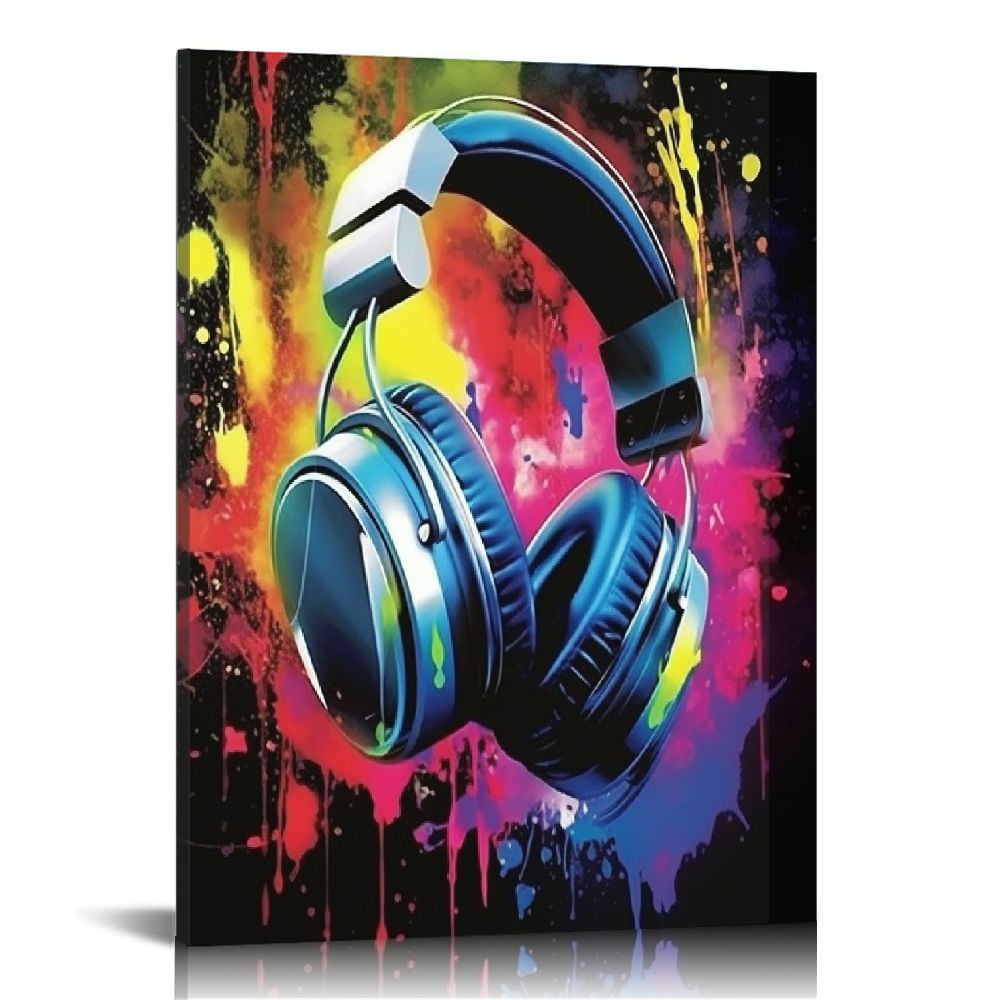 PIKWEEK Bedroom Wall Decor Gaming Headset Graffiti Wall Art, Cartoon ...