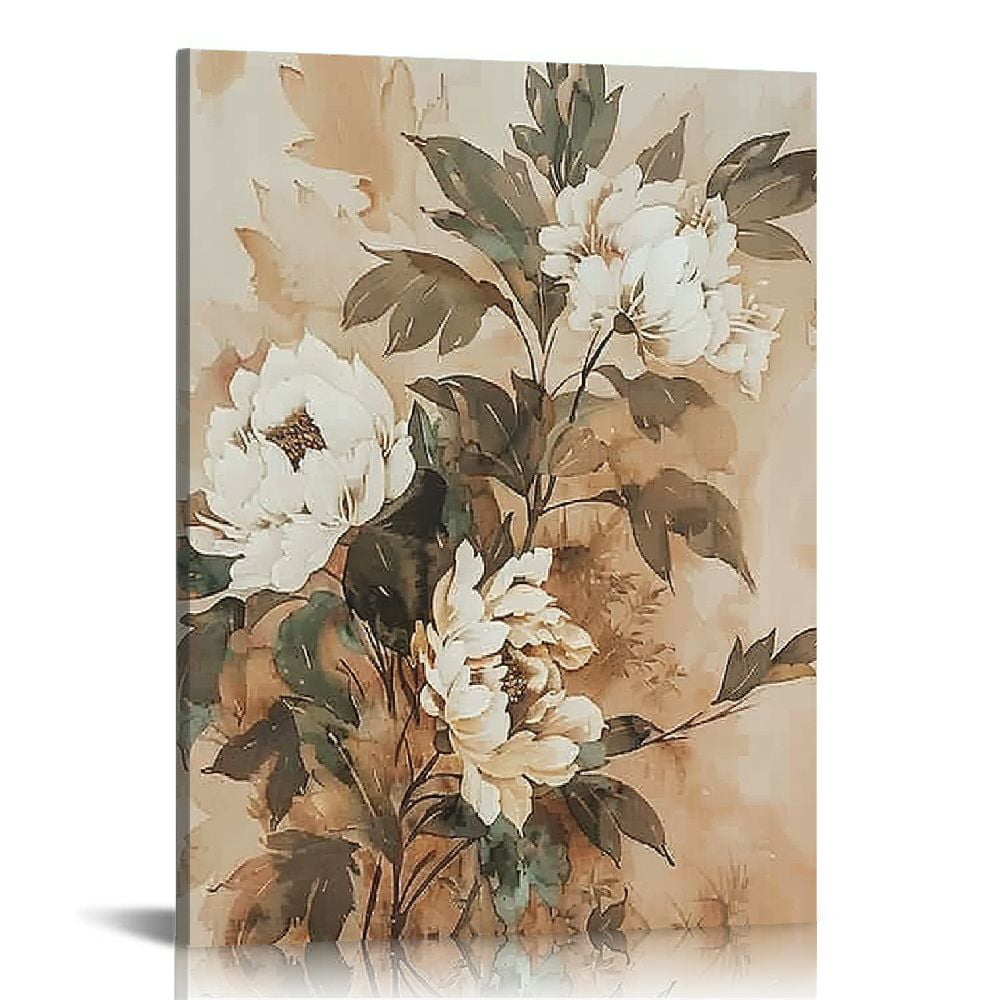 PIKWEEK Beige Abstract Flower Canvas Wall Art Decor Beige Abstract Art ...