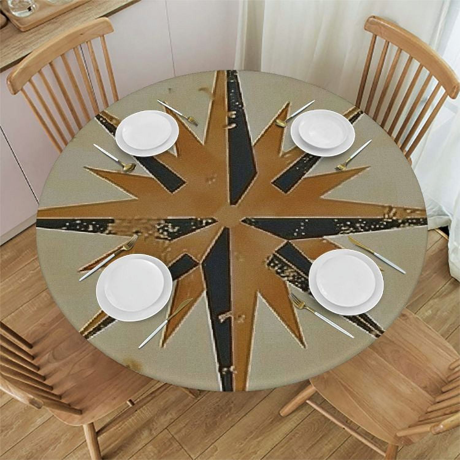 PIKWEEK Beige Tan Fitted Tablecloth Round Hand Drawn Different ...