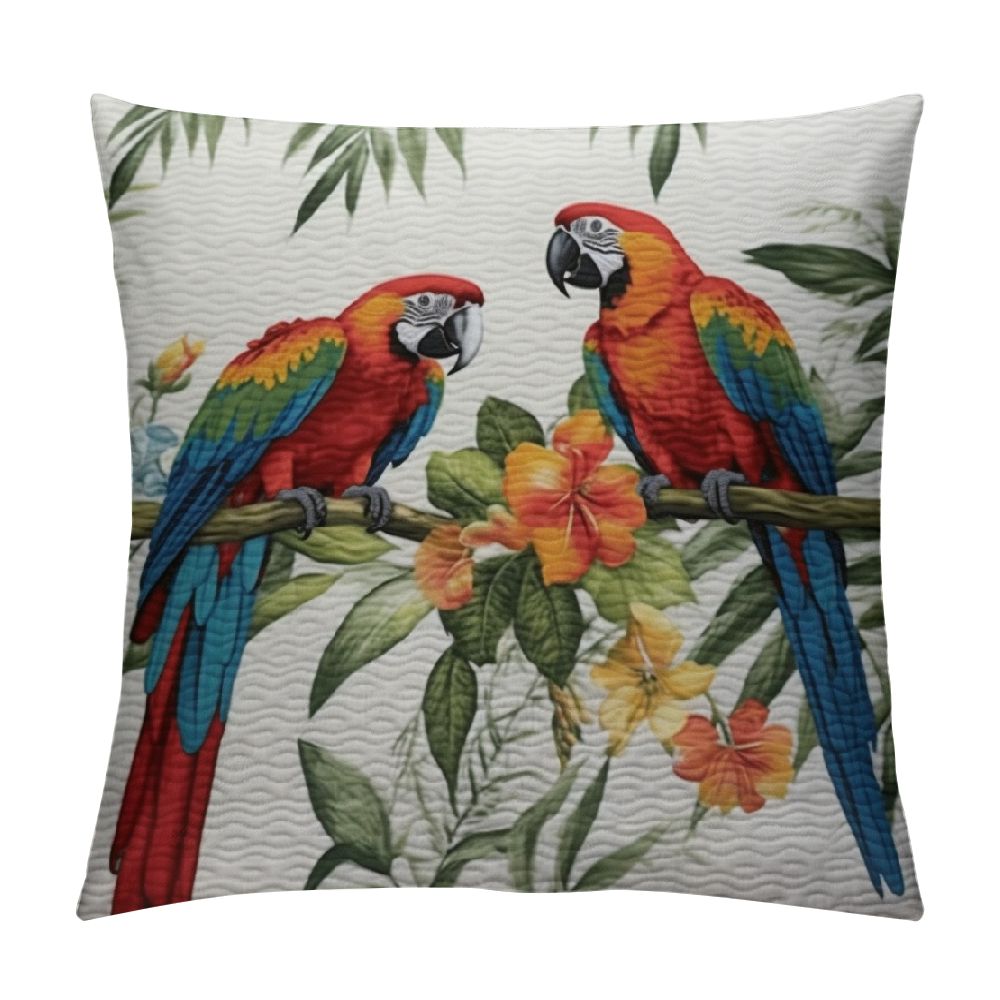 PIKWEEK Bird Print Knitted Quilt Pillowcover, Tropical Art Exotic ...
