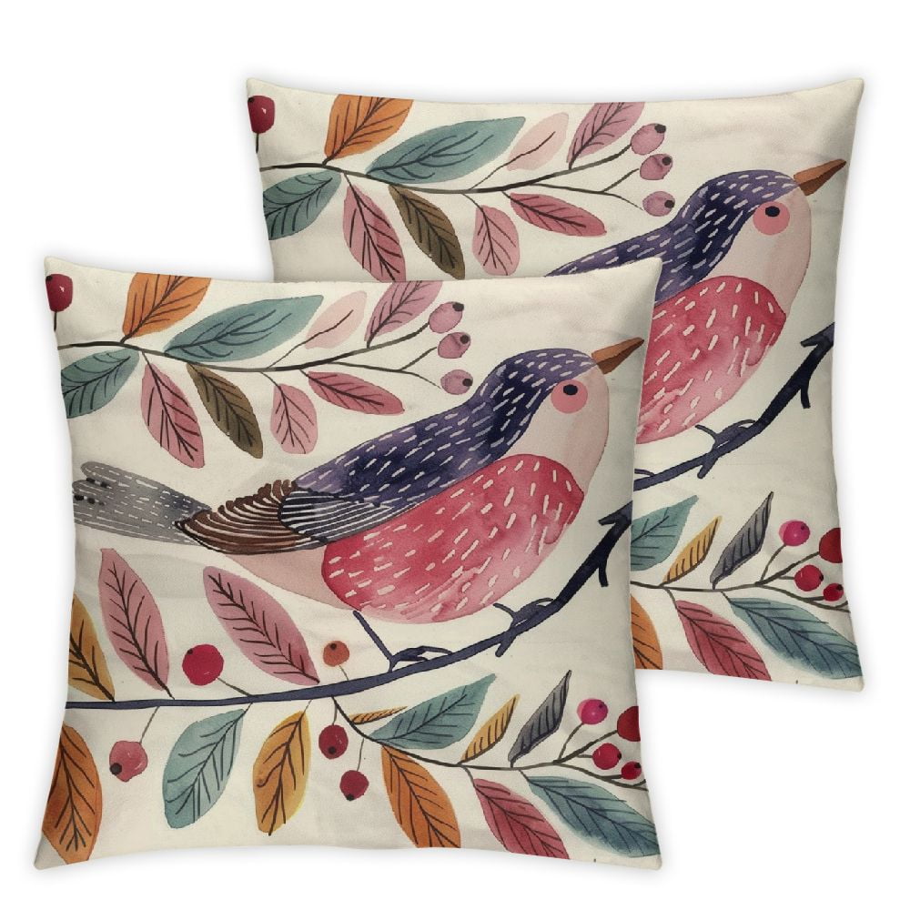Wuche Birds Pillow Sham, Inspirational Spring Themed Watercolor Design ...