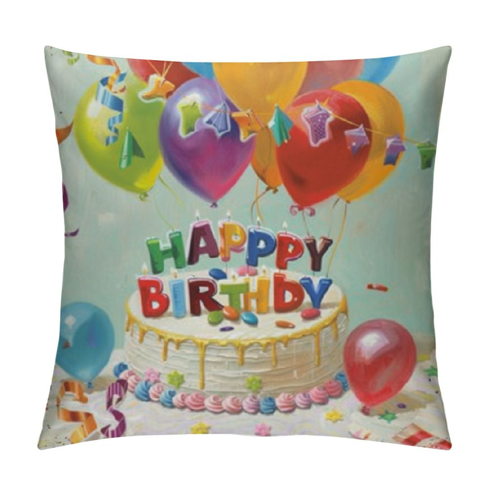 PIKWEEK Birthday Pillow Cushion Cover, Heart Shaped Funny Balloons ...
