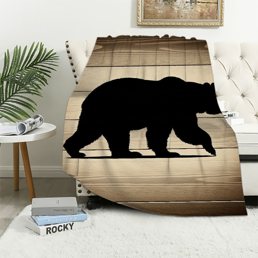 PIKWEEK Black Bear Throw Blanket Throw Rustic Brown Farmhouse Wooden ...