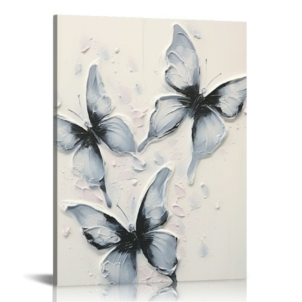 PIKWEEK Blue Butterfly Canvas Wall Art Abstract Texture Painting ...
