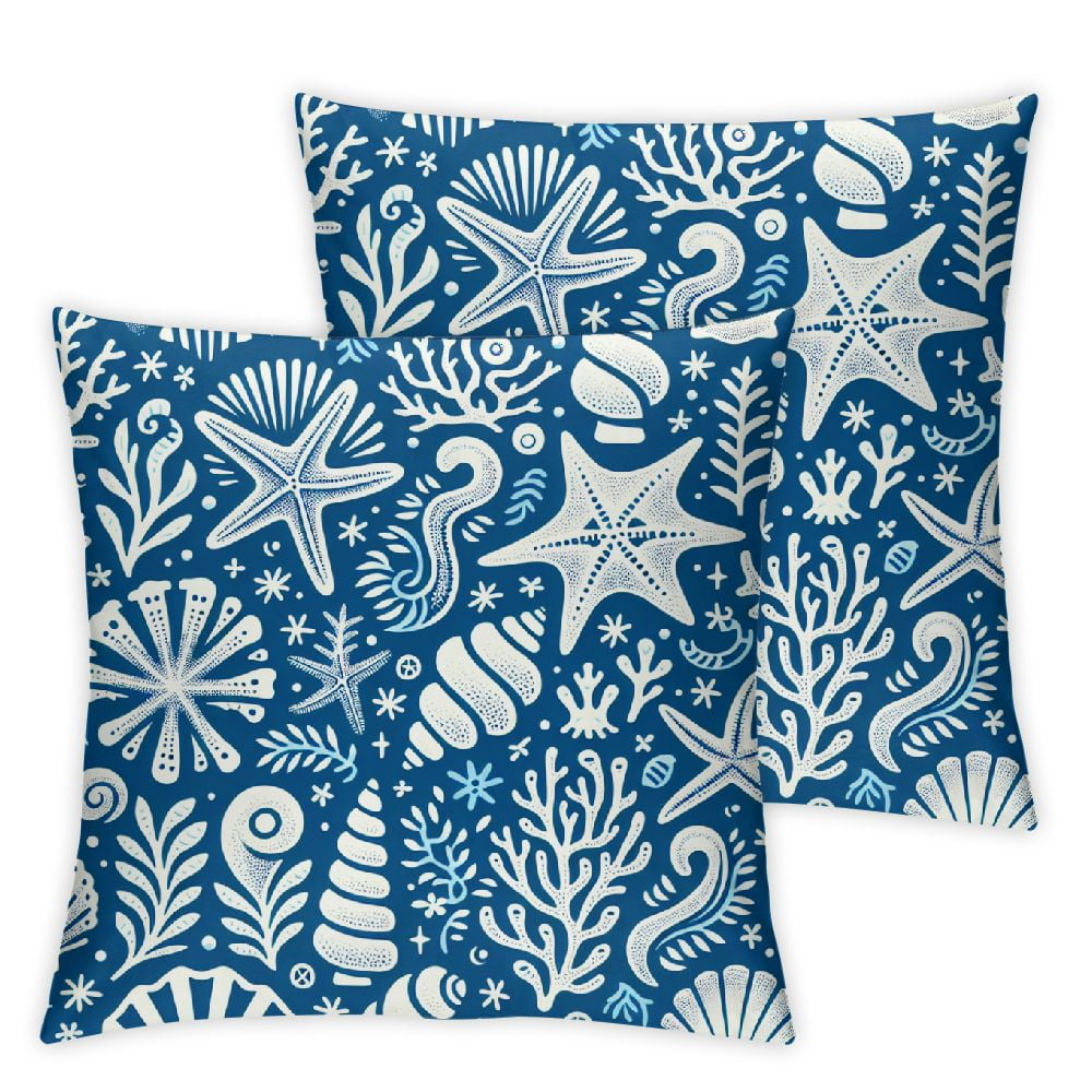 Wuche Blue Coral Seashells Pillow Covers 18x18 Set of 2 Nautical ...