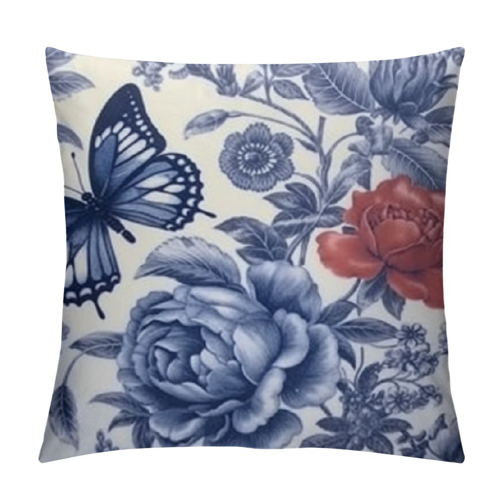 Wuche Blue and White Porcelain Floral Body Pillow Cover Modern Vintage ...