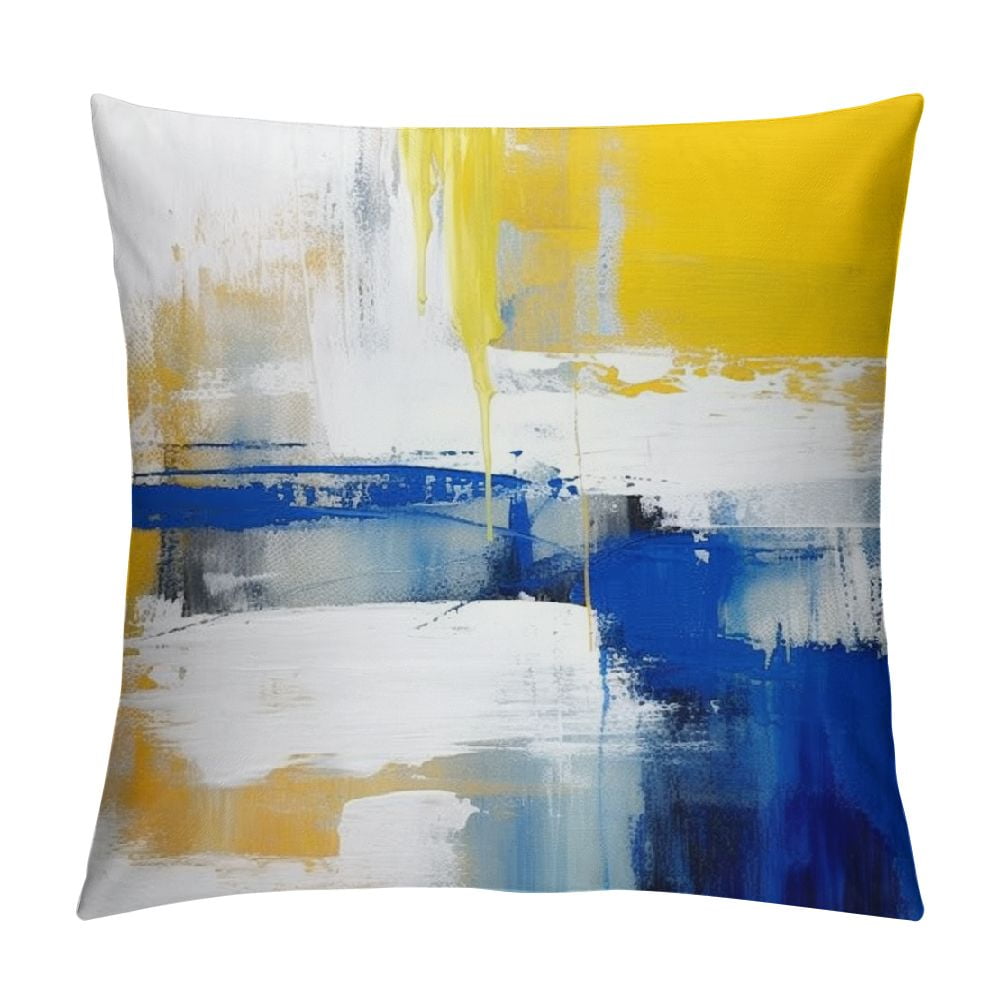 Wuche Blue and Yellow Abstract Art Pillow Cover, Modern Gray Home ...