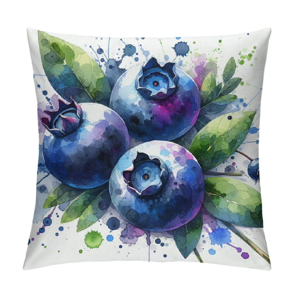 PIKWEEK Blueberry Pillow Cover Nature Watercolor Painting Fruit Berries ...