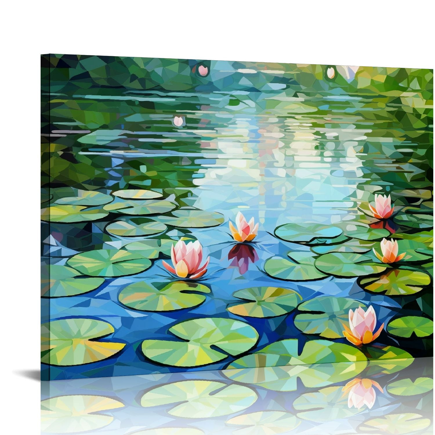 PIKWEEK Bluebubble Framed Canvas Wall Art Print Monet Style Waterlily Canvas Classic Oil ...