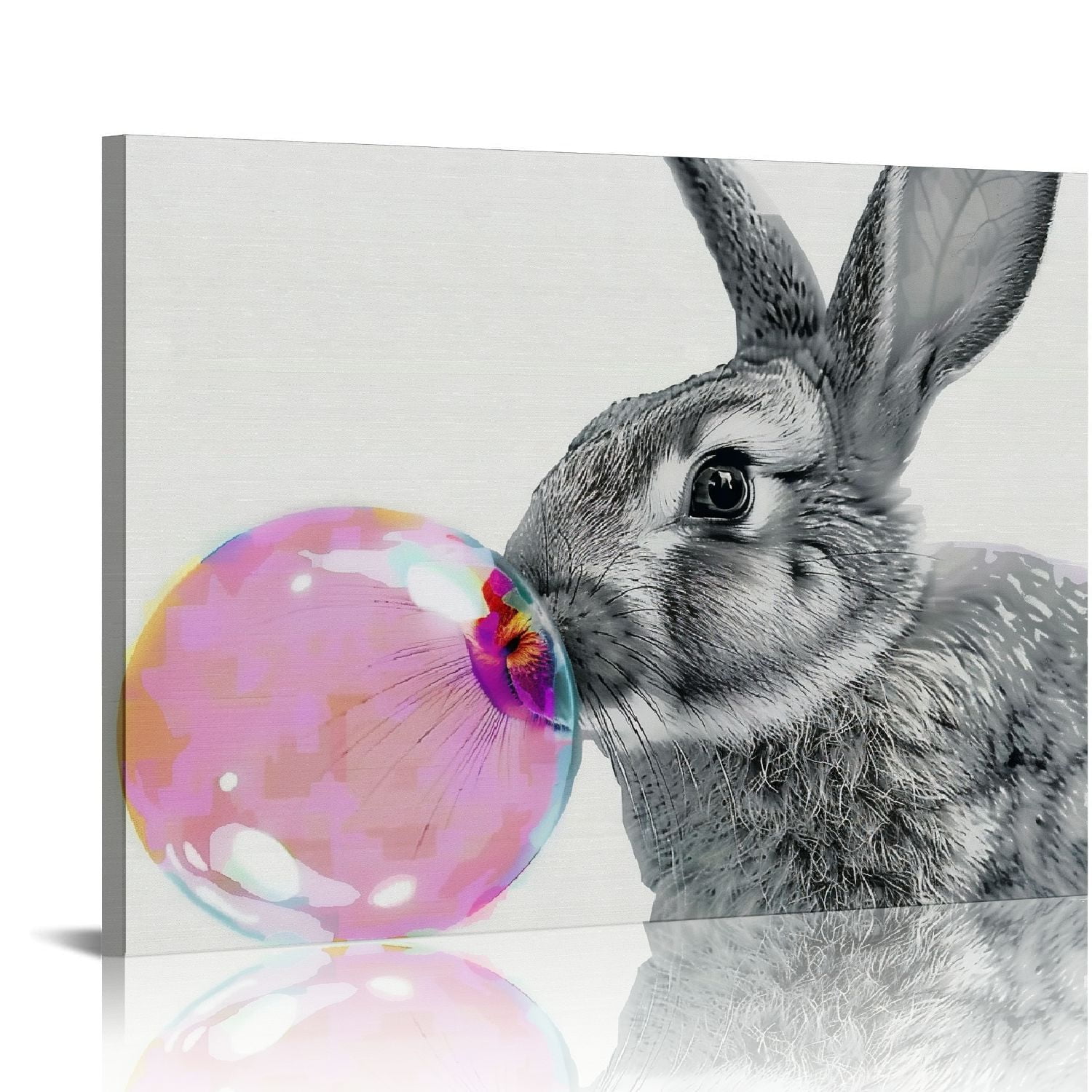 Wuche Bunny Rabbit Animal Bubble Gum Art Pink Canvas Print Black and ...