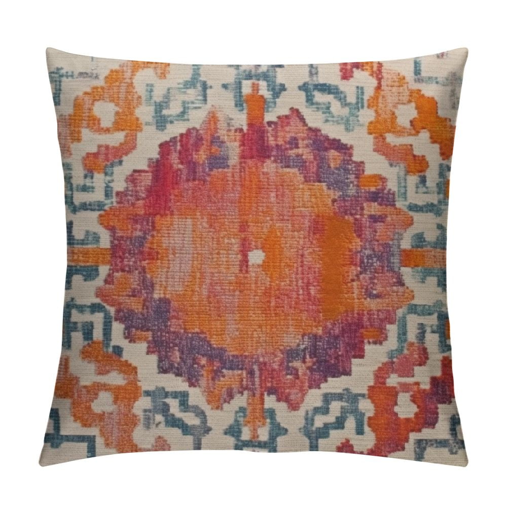 Wuche Burnt Orange Blue Boho Pillow Covers, Ethnic Design Decorative ...