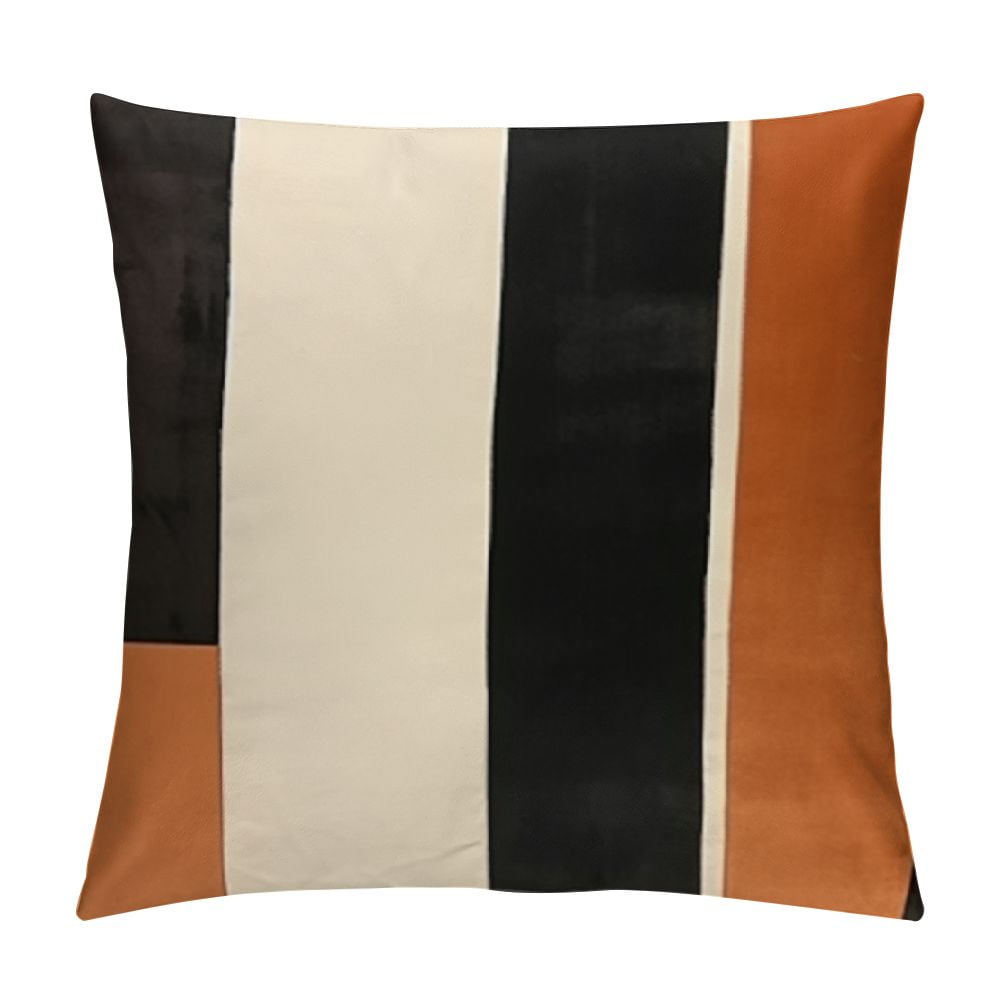 PIKWEEK Burnt Orange Decorative Throw Pillow Cover Striped Patchwork ...