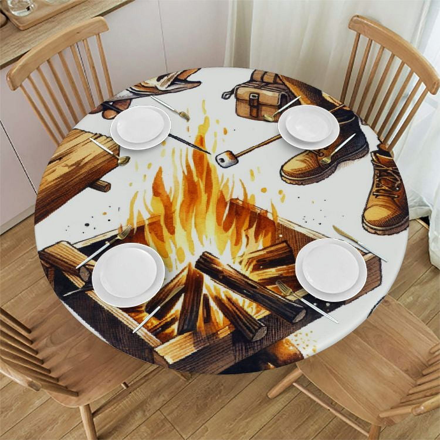 Wuche Camping Barbecue Round Tablecloth, Fitted Table Cover with ...