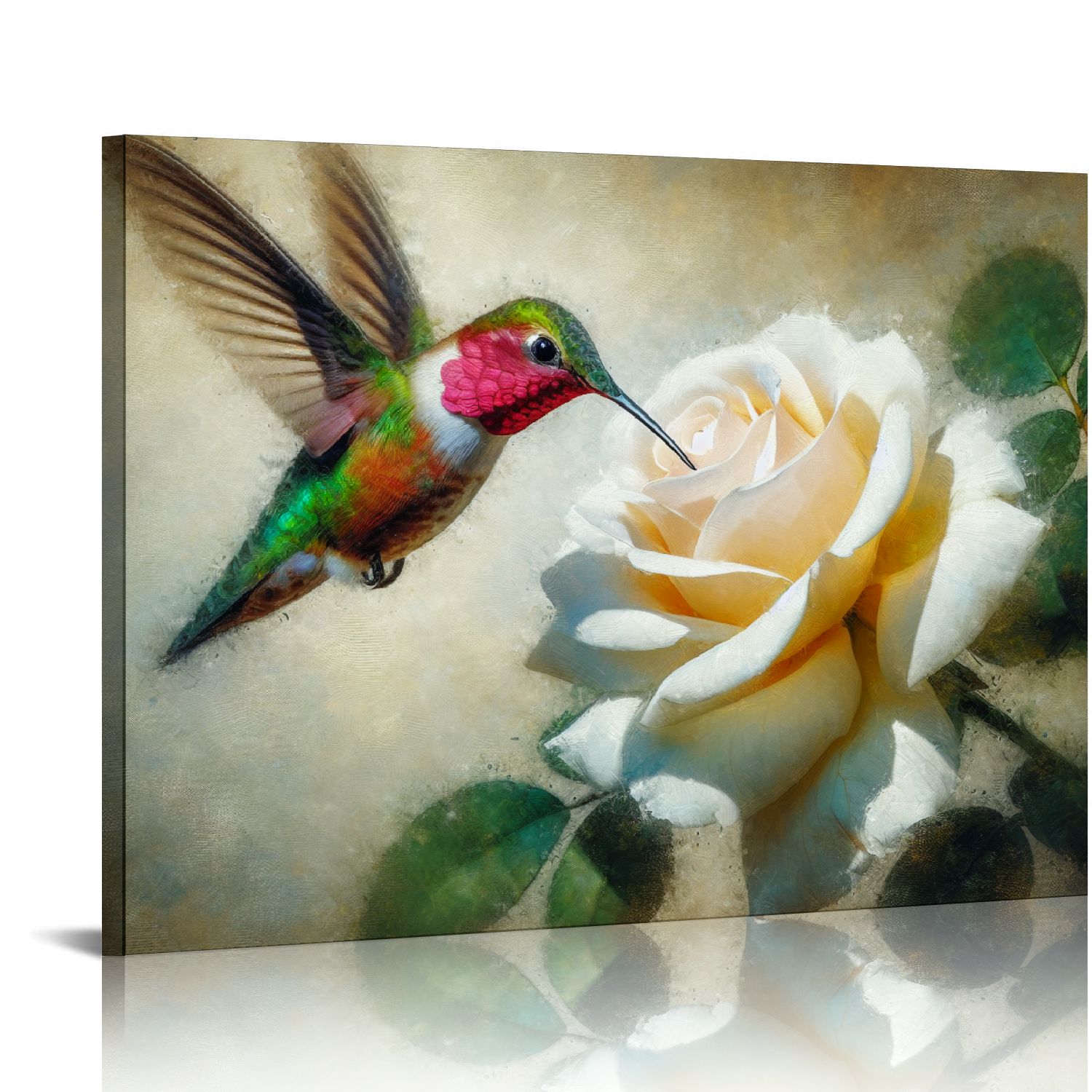 PIKWEEK Canvas Print Wall Art Hummingbird Flies On White Carnation ...