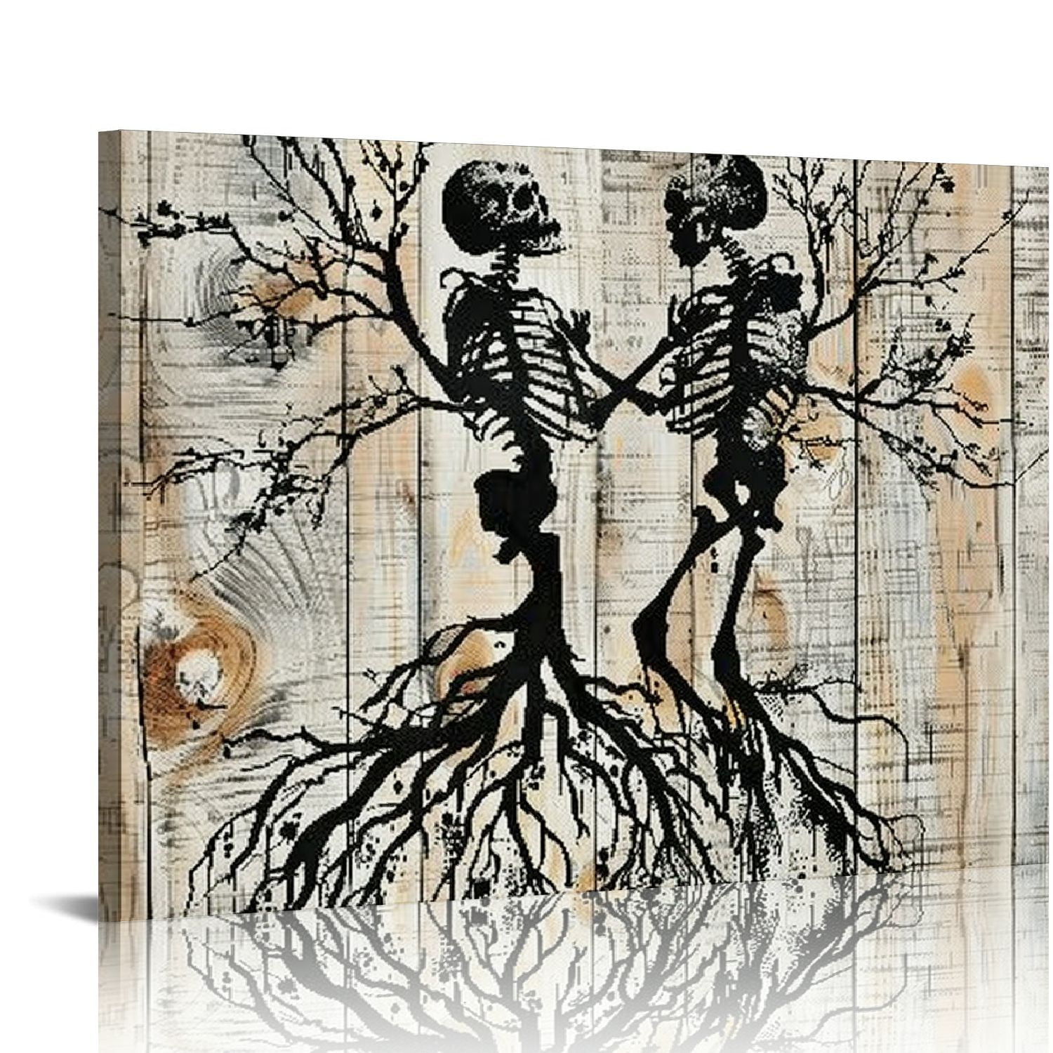 PIKWEEK Canvas Print Wall Art Spooky Skeleton Tree Silhouettes on Wood ...