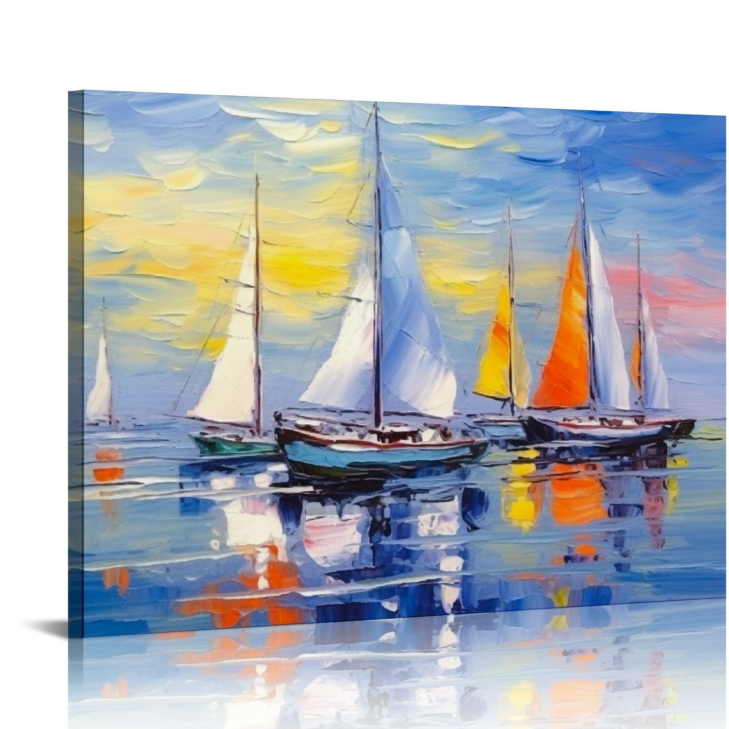 Wuche Canvas Wall Art Abstract - Colorful Ships on the Ocean - Large ...