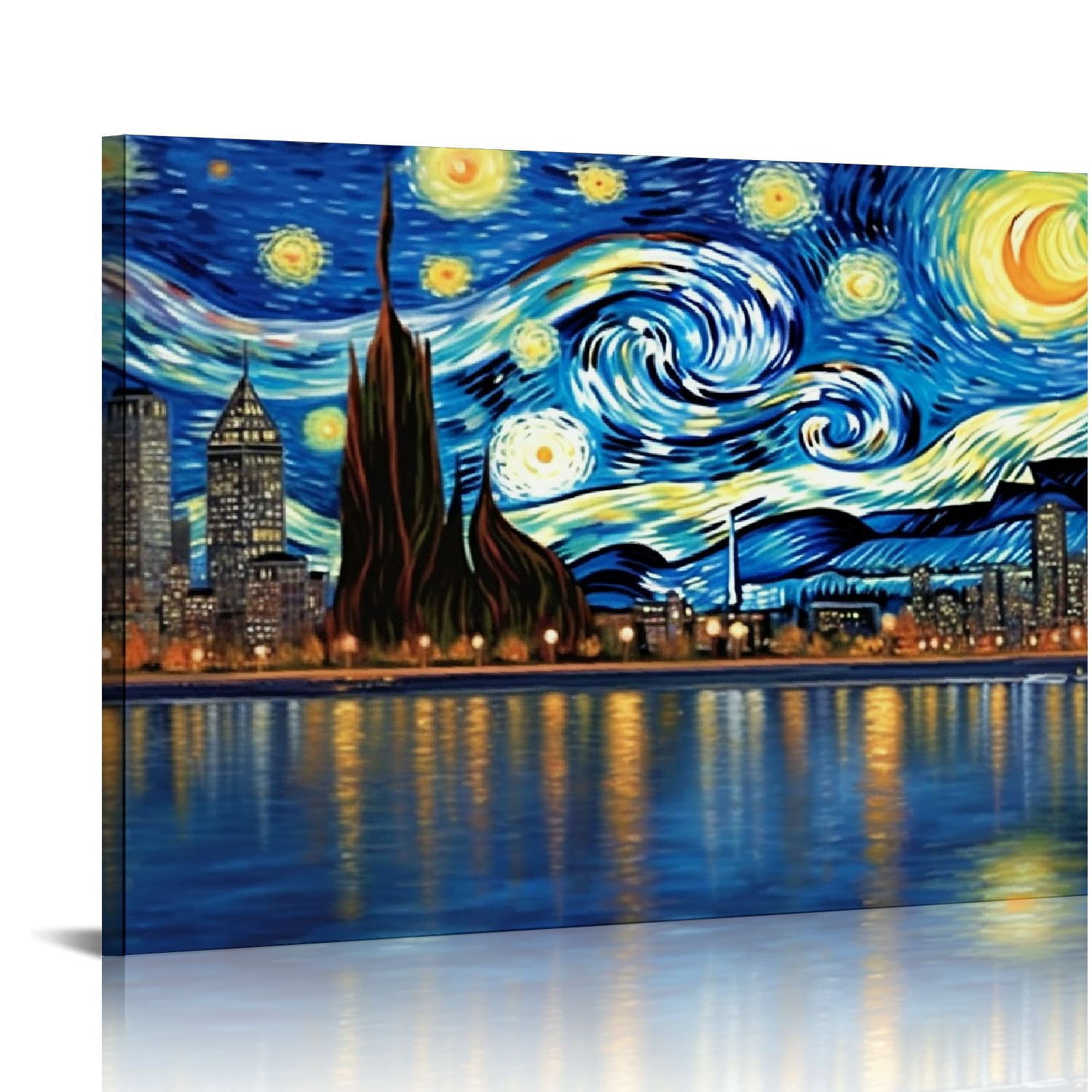 PIKWEEK Canvas painting starry sky city View poster art Starry Night ...