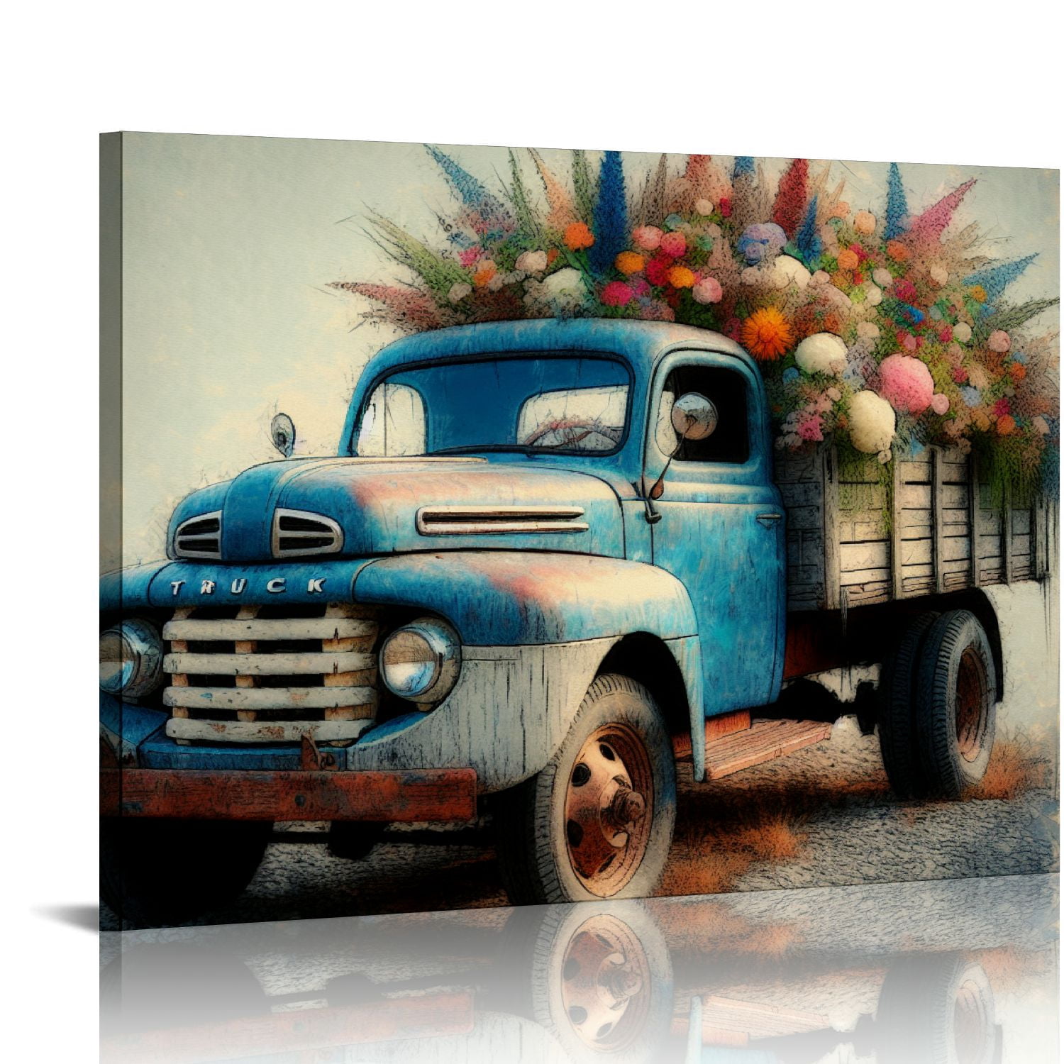 PIKWEEK Car Wall Art Decor: Rustic Farmhouse Wooden Picture Country ...