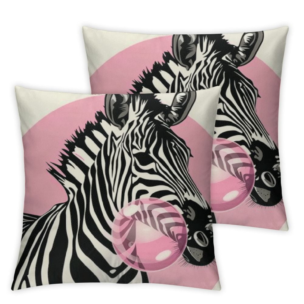 Wuche Cartoon Black White Stripes Zebra and Pink Bubble Outdoor Pillow ...